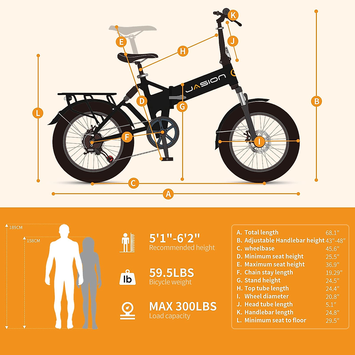 Jasion EB7 2.0 Adult Electric Bicycles, 28MPH Folding Electric Bike with 1200W Peak Motor, 55Miles Commute Ebikes for Adults 480WH Battery, Shock Absorber, Disc Brake, 20" *3.0 Tires for Beach Snow