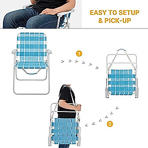 #WEJOY Aluminum Lightweight 4-Position Adjustable Low Seat Folding Beach Chair with Shoulder Strap Cup Holder+Folding Webbed Lawn Beach Chair,High Back Seat Backpack Portable Lightweight Chairs for Ad