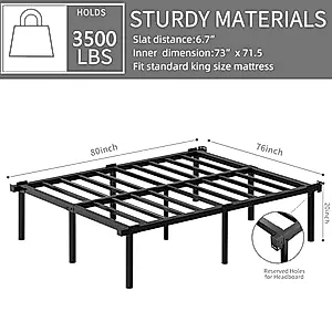 HAAGEEP 20 Inch Tall Platform Bed Frame King Size Metal Bedframe No Box Spring Needed Heavy Duty Mattress Frames High
