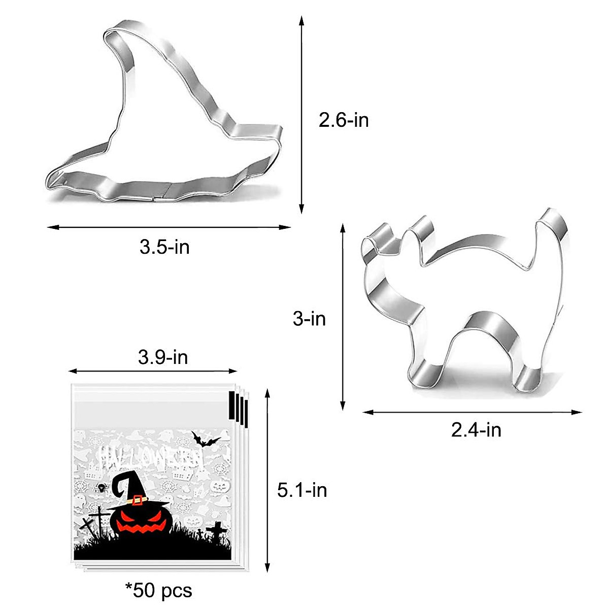 Halloween Cookie Cutters - 5 pieces Cookie Cutters Shape - Pumpkin, Bat, Ghost, Cat and Witch Hat Shapes for Halloween Food Party Decorations