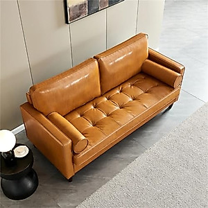 ADUH Vegan Leather Sofa with Wooden Legs and Storage Space, Suitable for Living Rooms and Apartments