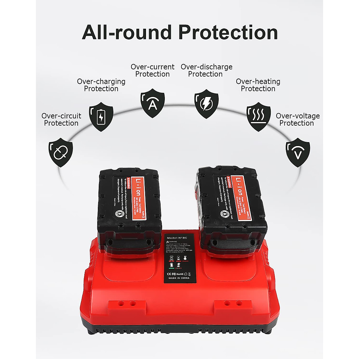 KOOMICY 4Pack 18V 6.0Ah Batteries Replacement for Milwaukee M-18 Battery and 1 Charger Set