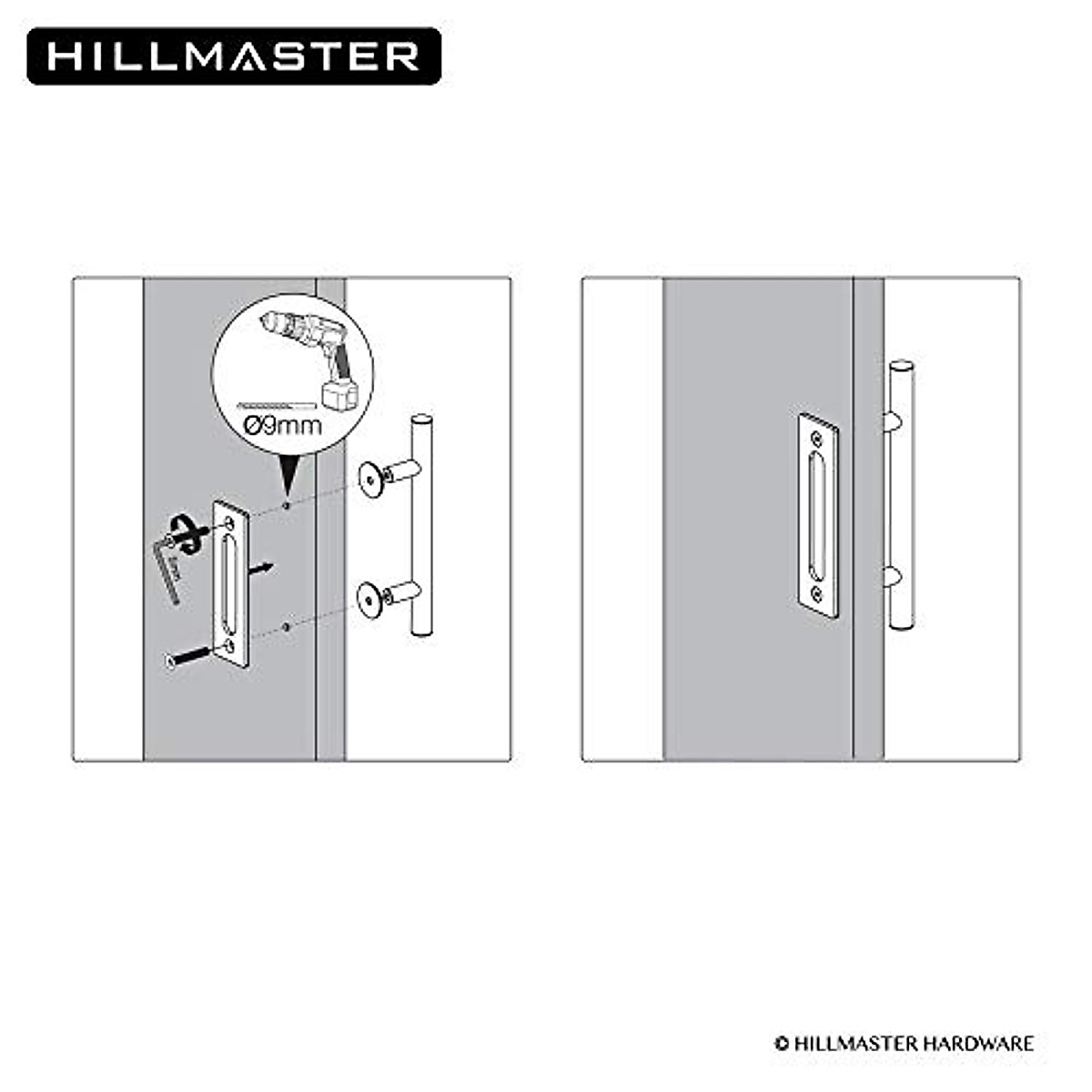 HILLMASTER 12" Heavy Duty Sliding Barn Door Pull Handle Set, Rustic Pull and Flush Barn Door Pull Handle with Two-Side Design, Round Black Finish Door Hardware for Gate Garage Shed