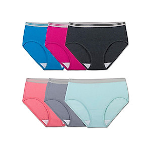 Fruit of the Loom Women's Eversoft Brief Underwear, Tag Free & Breathable, Available in Plus Size, Low Rise-Cotton Blend-6 Pack-Colors May Vary, 7