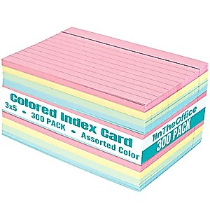 1InTheOffice Index Cards 3 x 5 Ruled Pastel Colored, Assorted 300/Pack