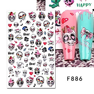 10 Sheets Halloween Nail Art Stickers Decals Self-Adhesive Pegatinas Uñas Cute Horror Scream Skull Darkness Red Harley Quinn Joker Nail Supplies Nail Art Design Decoration Accessories