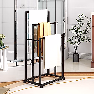 HAHRIR Black Metal 3-Tiers Stainless Steel Towel Racks ,Freestanding Towel Holder for Bathroom Accessories Organizer，for Bath Storage & Hand Towels&Washcloths& Blanket Rack