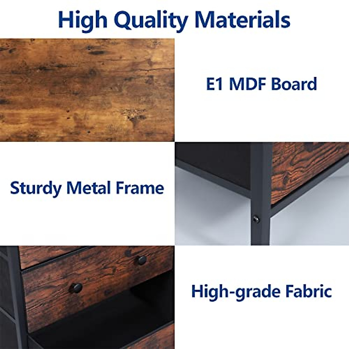 Auromie Clothes Rack with 5 Drawers & 4 Storage Shelves, 59.1W*70.9H Heavy Duty Clothing Rack with 2 Hanging Rods, Wardrobe Closet Organizer System with 5 Hooks, Freestanding Garment Rack (Rustic)