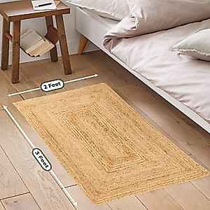 Raha Looms London Entryway Rug - 2x3 Rug, Natural Golden Jute Rug Entry Rugs for Inside House, Indoor Rugs for entryway, Earthy Boho Chic Entry Rug, 2 x 3 Rug, 2x3 Rug Non Slip