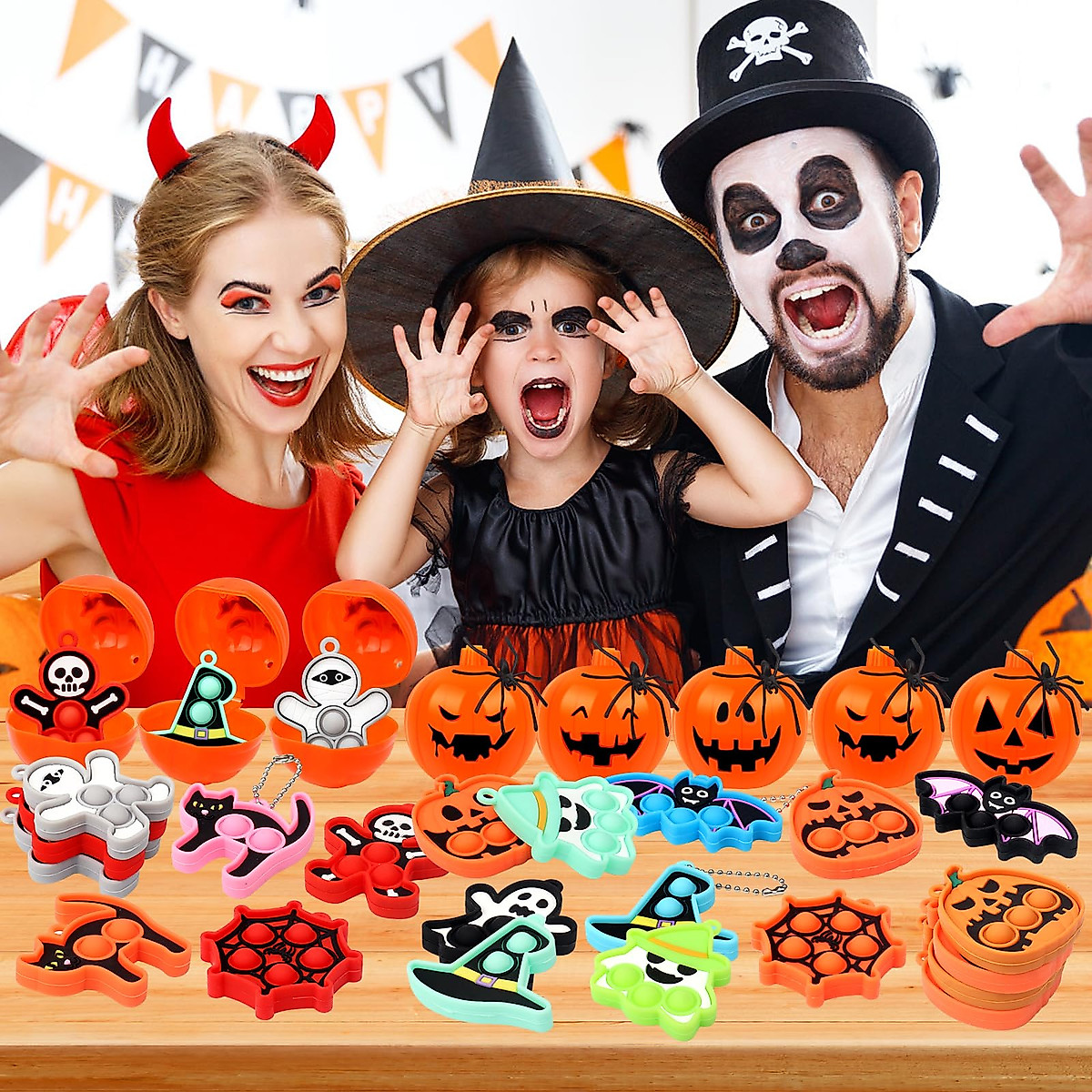 Halloween Party Favors for Kids,Prefilled Halloween Pumpkin with Halloween Pop Fidget its Toys, Treats for Kids, goodie bag fillers, Classroom Prizes