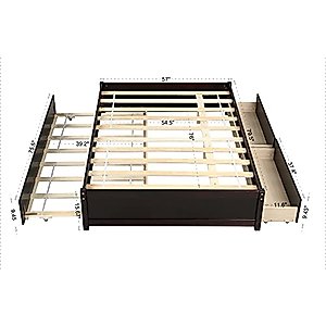 Full Size Bed Frame with Trundle and Storage, Platform Bed with Solid Wood Slat Support, Full Bed Frame with Twin Size Trundle Bed ＆ 2 Storage Drawers, Noise Free, No Box Spring Needed (Espresso)