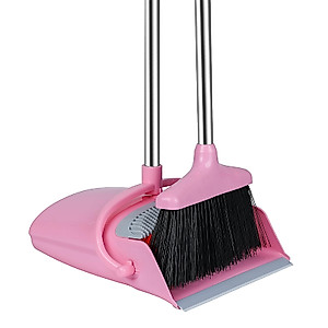 Pink Broom and Dustpan Set, Broom with Dustpan Combo Set for Home Office Kitchen(Pink)