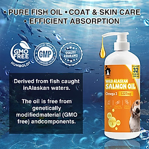 Salmon Oil for Dogs & Cats - Omega 3 Fish Oil Supplement for Healthy Skin & Coat, Joint & Bone Support, Allergy Relief, & Inflammation Defense - 32oz All-Natural Liquid Food Supplement