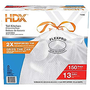 HDX 13 Gal. FlexPro Reinforced Top Drawstring Kitchen Bags (150-Count)