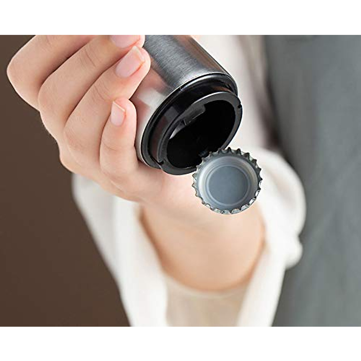 Automatic Beer Bottle Opener, Push Down and Pop Off Bottle Opener, Glass Soda Bottle Opener, No Damage to Bottle Cap with Magnet (Silver)