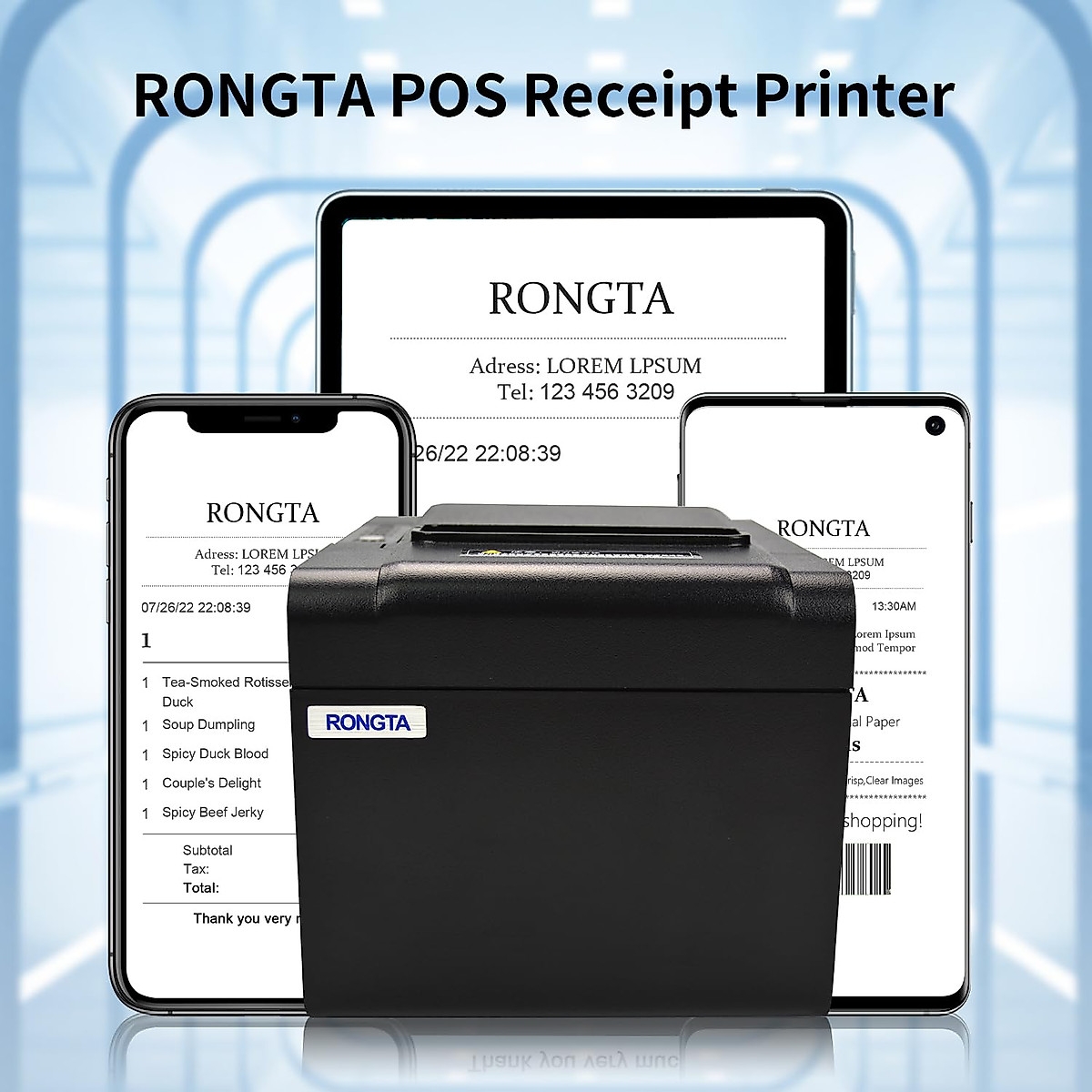 Rongta POS Receipt Printer, 80mm Thermal Printer, ESC/POS, Restaurant Kitchen Printer with Auto Cutter Support Cash Drawer,USB Serial Ethernet Receipts Printer for Small Business (RP326-USE)