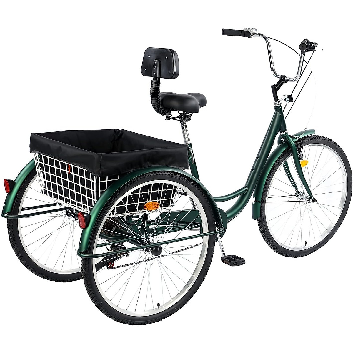 TUOKE Adult Trikes 24 inch Wheels Low Step-Through with Cargo Basket/Full Assembly Tool，Adult Tricycles Three Wheel Trike Bike Cruiser 7 Speed, Suitable for Women, Men, Seniors