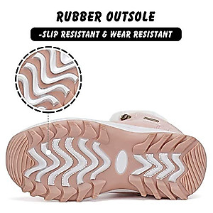Mishansha Boy's Girl's Winter Snow Boots Waterproof Kids Hiking Boots Cold Weather Outdoor Fur Lined Warm Walking Boot Shoes Light Pink 2 Little Kid