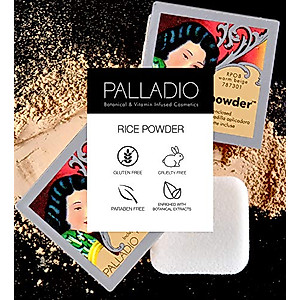 Palladio, Pressed Rice Powder with Mirror Mattifying Makeup Setting that Lasts All Day Instantly Absorbs Oil Works alone or with makeup, Translucent, 0.26 Ounce