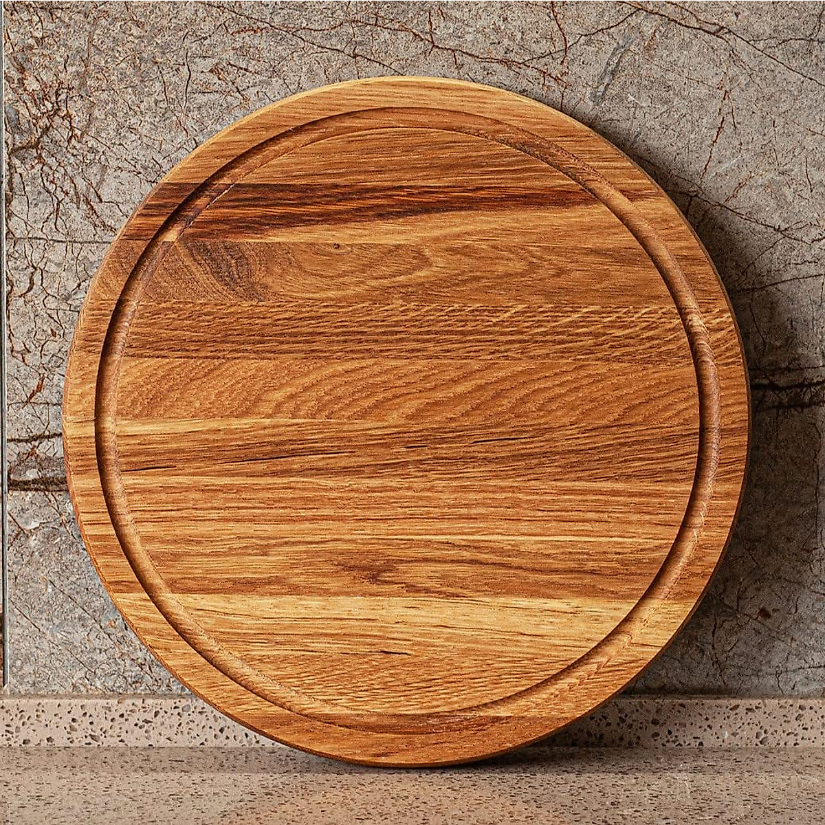 BIOL 10’’ Wooden Hardwood Circle Cutting Board Oak with Juice Groove for Kitchen - BBQ Chinese Turkey Lipped Charcuterie Round Chopping Board for Kitchen with Lip