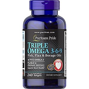 Puritans Pride Triple Omega 3-6-9 Fish, Flax & Borage Oils, Supports Heart Health and Healthy Joints, 240 ct