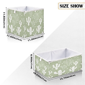 Kigai Cube Storage Bin Green Cactus Print Foldable Storage Basket Toy Storage Box for Home Organizing Shelf Closet Bins, 11 x 11 x 11-Inch