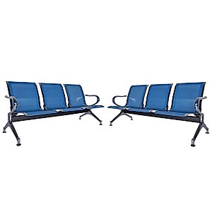 Kinsuite Set of 2 Waiting Room Chairs with Arms - 3-Seat Airport Reception Bench Waiting Room Bench, Lobby Bench Seating for Business Hospital Market, Blue