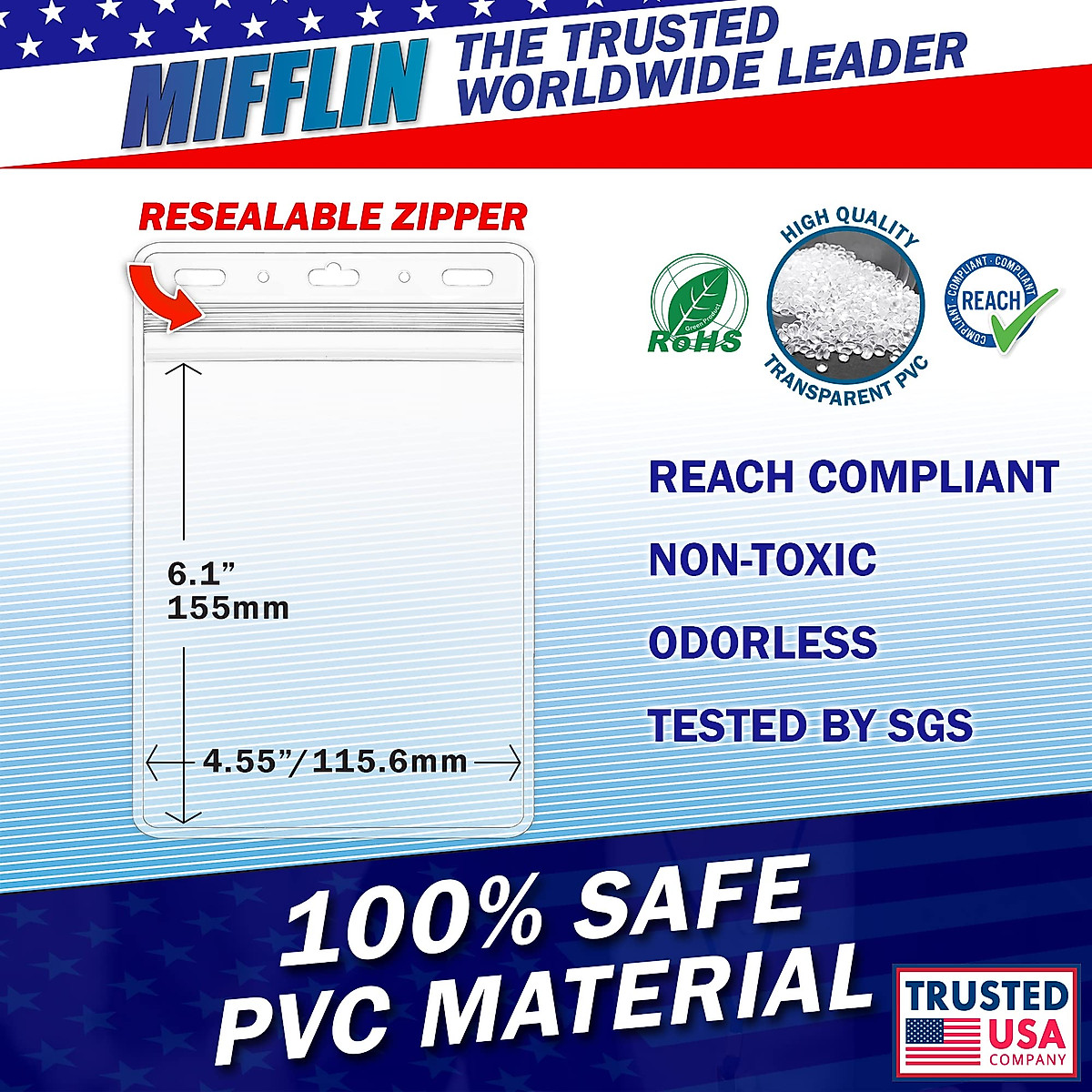 Mifflin-USA 4x6 Inch Plastic Card Holder and Lanyard Set (Black Lanyards, Clear XXL Pouch, 5 Pack), Lanyard and ID Passport Holder Set, Extra Large Name Badge Card Holder with Lanyards