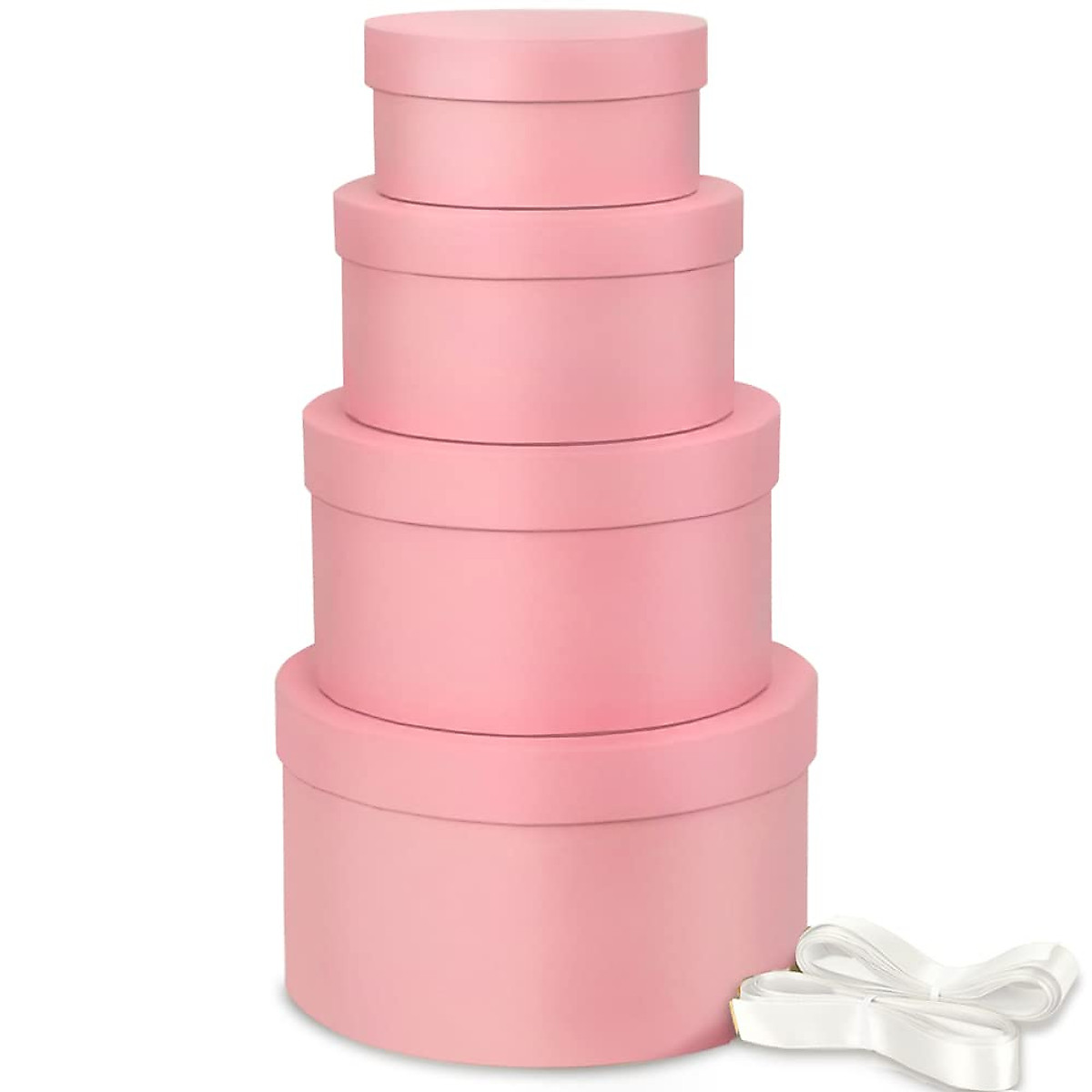 Bengnkes Round Gift Box Black Gift Boxes with Lids for Presents 4 Packs Luxury Nesting Gift Boxes Small with 17ft Ribbon for Bridesmaid Valentines Mother's day Graduation