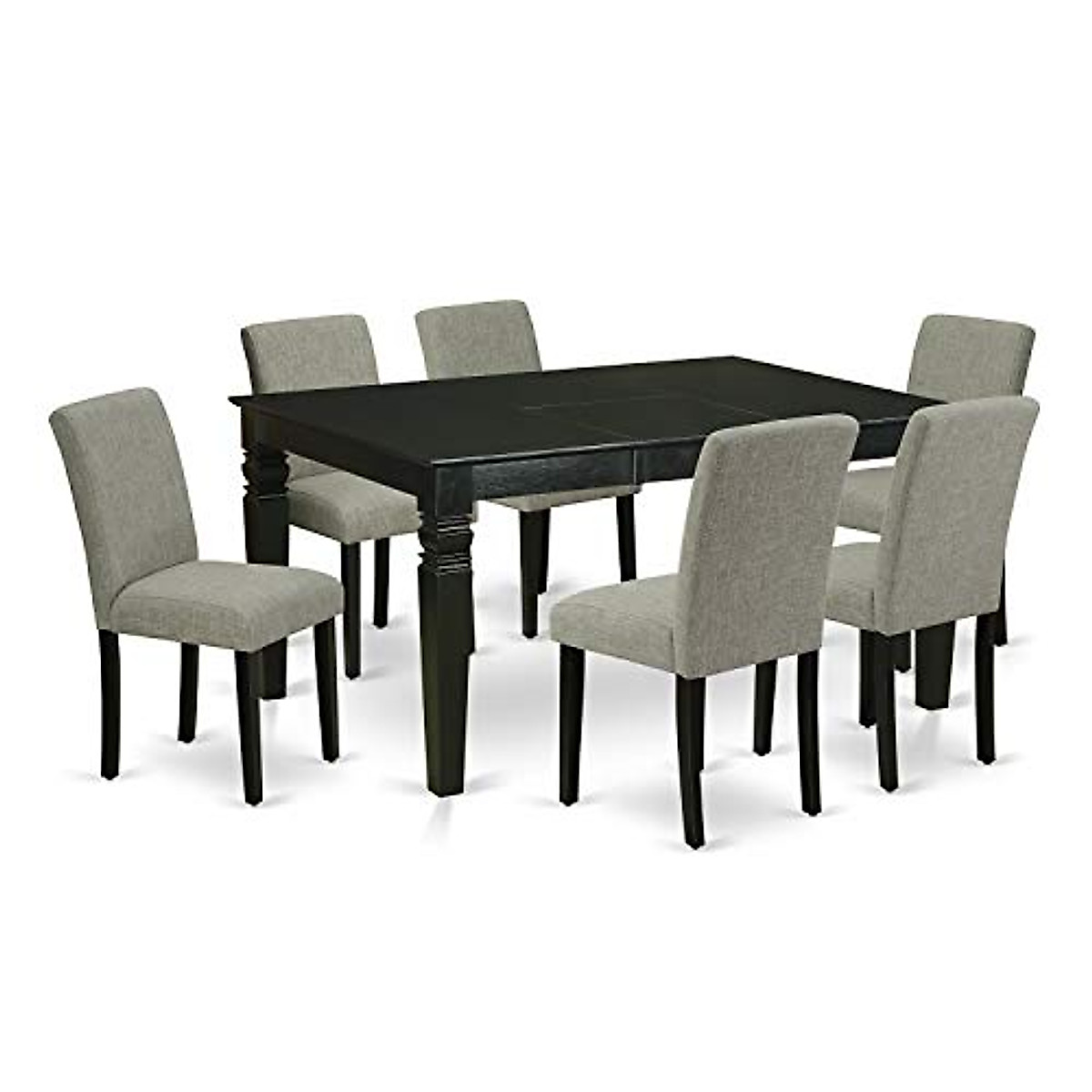 EAST WEST FURNITURE 7Pc Rectangular 42/60 inch Dinette Table With 18 In Leaf And 6 Parson Chair With Black Leg And Linen Fabric Shitake