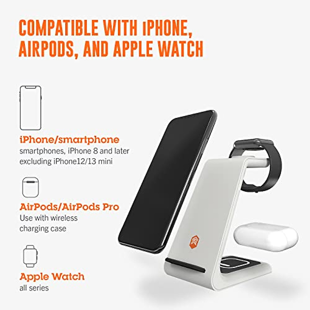 STM ChargeTree - Multi-Device Wireless Charging Station for iPhone/Samsung/Android, AirPods, Apple Watch - Qi Certified Charging Stand - White (stm-931-283Z-01)