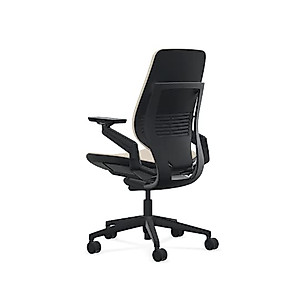 Steelcase Gesture Office Chair - Era Oatmeal Fabric, Medium Seat Height, Shell Back, Black on Black Frame, Lumbar Support, and Hard Floor Casters
