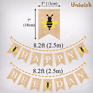 Uniwish Happy Bee Day Burlap Banner Bumblebee Themed Baby Shower Birthday Party Decorations Rustic Gifts for Boys Girls