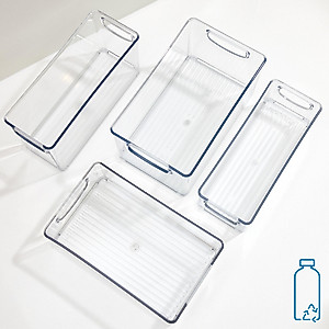 iDesign 4-Piece Plastic Bin Set for Pantry and Cabinet Organization– Various Sizes, Clear Recycled Plastic