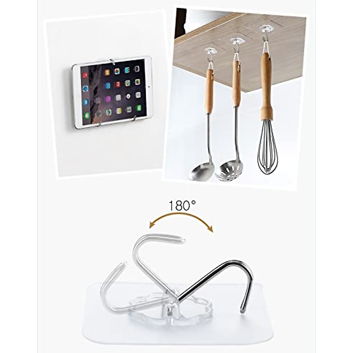 NEMIBAD 20pcs Transparent Wall Hooks 22lbs (Max) Heavy Duty Self Adhesive Hooks, Waterproof Self Adhesive Hooks, Kitchen Bathroom Hooks Wall Hooks Room Door Hooks Command Hooks