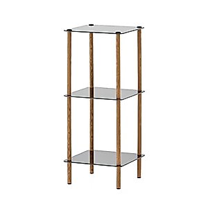 ikloo 3-Tier Metal & Glass Black Shelf, Shelving Display Rack, Open Glass Shelves; Multifunctional Freestanding Storage for Living Room, Bathroom, Home Office, Hallway, Bedroom Organization Rack.