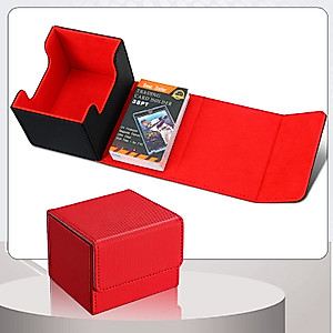 Weewooday 2 Boxes Leather Deck Card Boxes Large Size Fit 100 Plus Sleeved Cards Deck Game Box for Collectible Cards Deck Playing Card Box Compatible with MTG TCG (Black Red, Red, Horizontal)