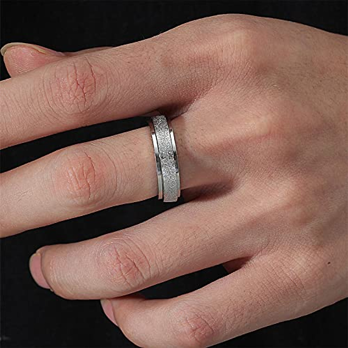 Supra Diamanto 9pcs Spinner Rings for Women Anxiety Relief -Size 7-12 Fidget Rings, Sand Blasted Finished Band Set, Anxiety Ring Spinner Fidget Band Chain Rings for Women Man (A 9, 11)