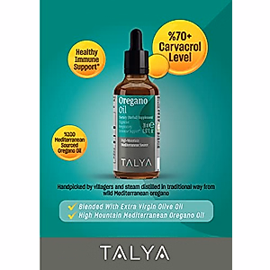 TALYA Oregano Oil Herbal Supplement 0.67 fl. oz, Premium Quality, 100% Natural, High Carvacrol, Supports Healthy System, Digestion & Respiratory Relief, Skin & Nails, Non-GMO, Vegan, Essential Oil