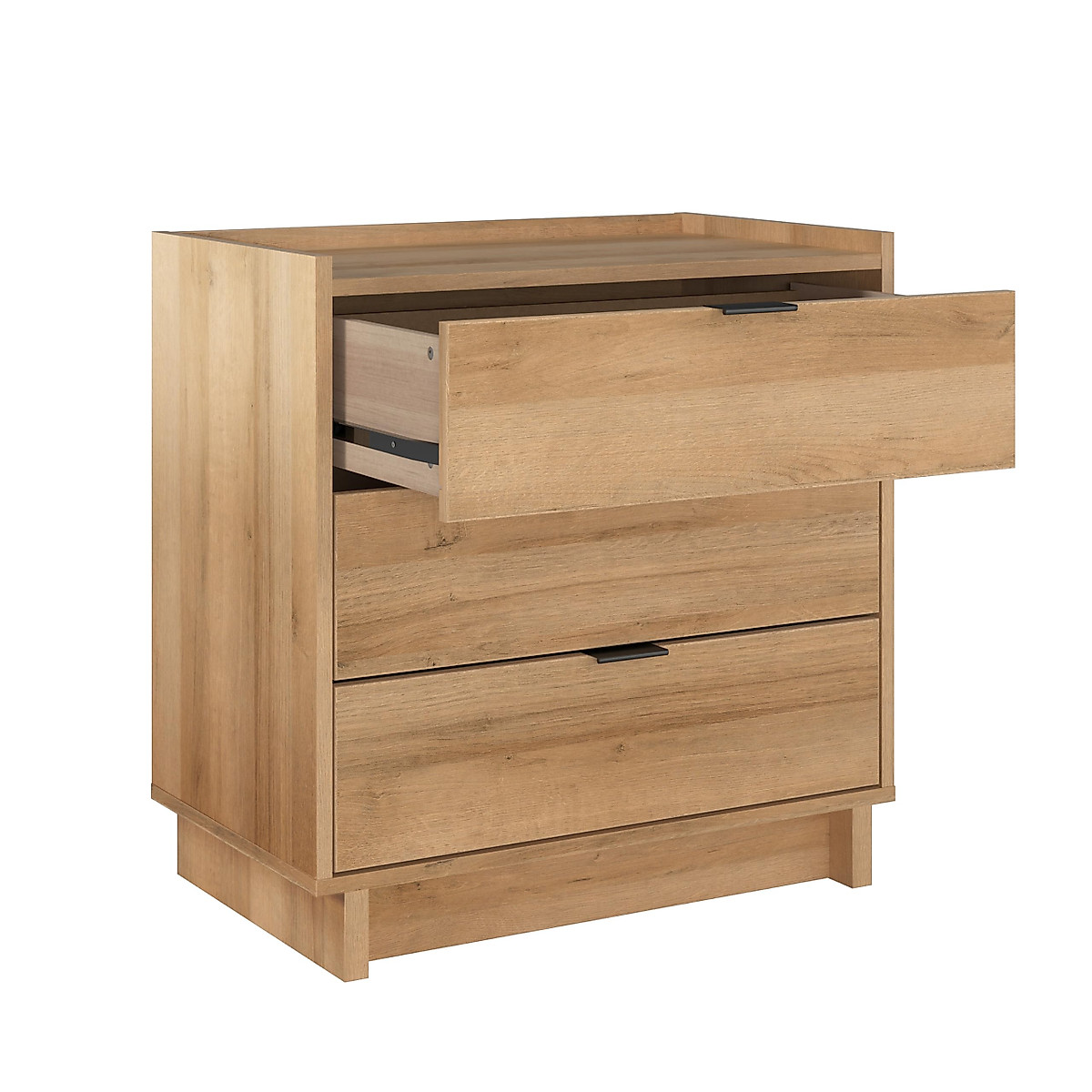 Prepac Simply Modern Nightstand Bedside Table, Natural Oak Nightstand for Bedroom, End Table with 3 Drawers 26.5" W x 26.75" H x 16" D