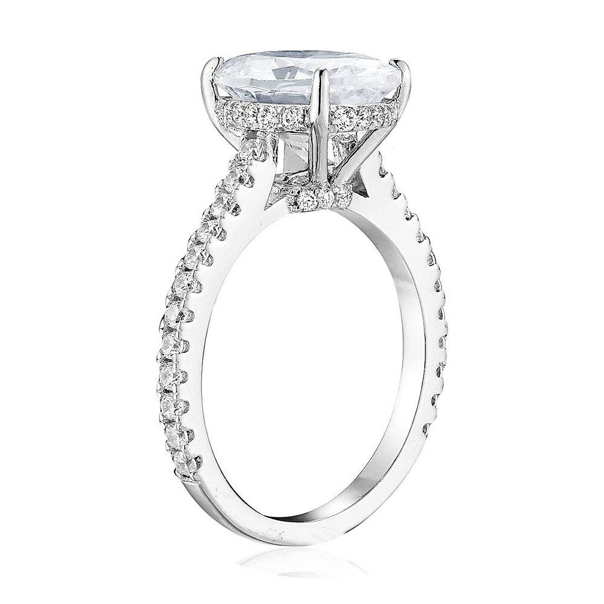 Bo.Dream 2ct Oval Cut Cubic Zirconia CZ Engagement Ring Rhodium Plated Sterling Silver Size 5