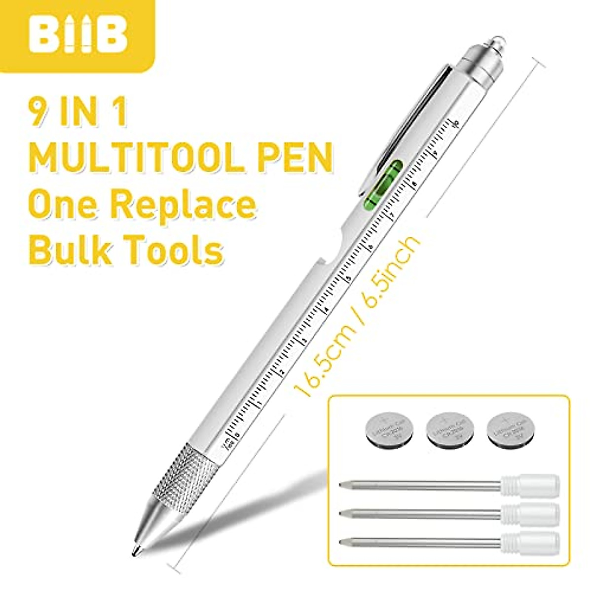 BIIB Gifts for Men, 9 in 1 Multitool Pen, Cool Gadgets for Men Gifts, Gifts for Dad, Unique Gifts for Men, Husband, Grandpa, Dad Gifts from Daughter