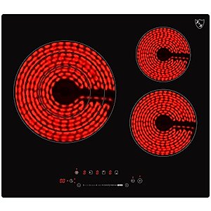 K&H 3 Burner 24 Inch Built-in Electric Stove Top Radiant Ceramic Cooktop Touch SLIDER Control 240V 6600W CE24-6605SL