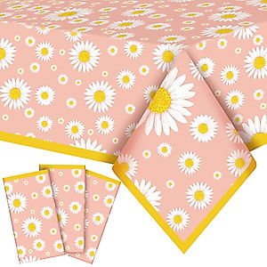3 Pack Daisy Tablecloth Plastic Daisy Party Tablecloths Daisy Flower Table Covers Daisy Birthday Party Supplies Waterproof Square Rectangle Table Covers for Party, 86.61 x 51.18 Inch (Lovely Style)
