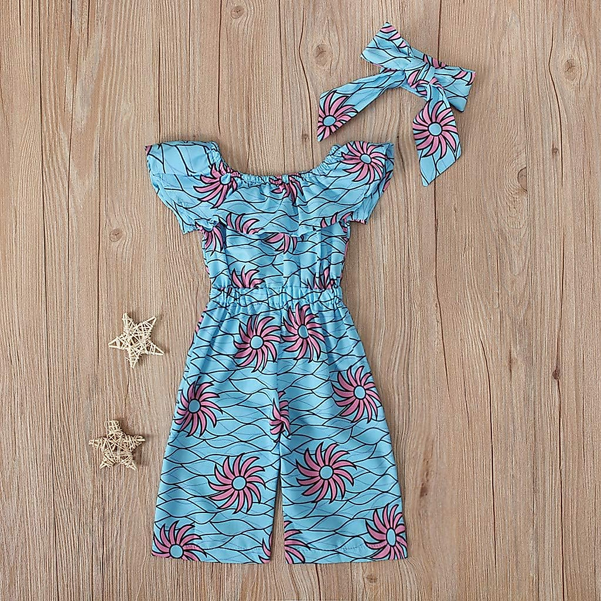 Shan-S Newborn Infant Toddler Jumpsuit Overalls Kids Baby Girls Off Shoulder Dashiki African Romper + Headband Outfit