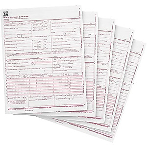 SecurityDocs 500 CMS-1500 Health Insurance Claim Forms, Laser/Inkjet Compatible (HCFA Form 1500 Version 02-12) 8.5x11, 500 Forms (59211)