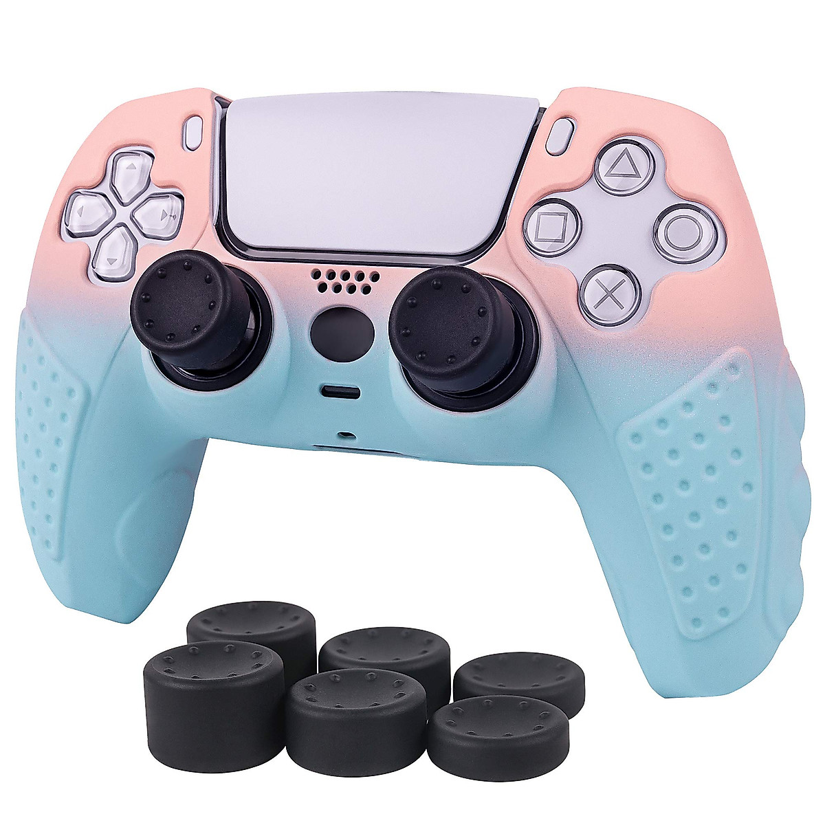 PS5 Controller Grip Cover, CHIN FAI Anti-Slip Silicone Skin Protective Cover Case for PlayStation 5 DualSense Wireless Controller with 6 Thumb Grip Caps (Gradient Color-1)