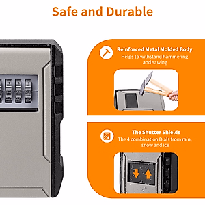 UPGRADE Extra Large Capacity Key Lock Box, Weatherproof Wall Mount Key Box for Car Keys, Fob, House Keys, Key Safe Security Storage Lock Box for Indoor, Outdoor, Garage, Garden, Store