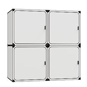 NeuType Cube Storage Organizer with Doors, 4-Cube Storage Shelves, Multifunctional Storage Cubes Organizer Shelves, Closet Storage Shelves Bookshelf Toy Organizer Cabinet, White