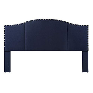 24KF Middle Century Linen Upholstered Tufted King Headboard with Antique Brass Nail Heads Trim King/California King headboard 60232-K-Navy Blue